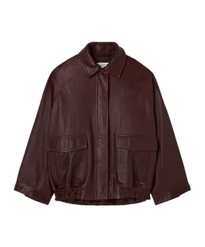 RÓHE Grain Leather Aviator Jacket - Chestnut Color
