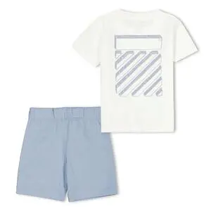 Off-White Whitetshirtandblueshorts Set