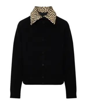 RÓHE Button-up Wool Cardigan With Detachable Cheetah Collar - Black