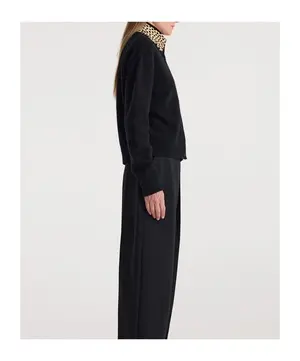 RÓHE Button-up Wool Cardigan With Detachable Cheetah Collar