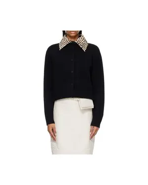 RÓHE Wool Cardigan With Detachable Cheetah Collar - Black