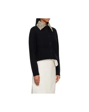 RÓHE Wool Cardigan With Detachable Cheetah Collar - Black