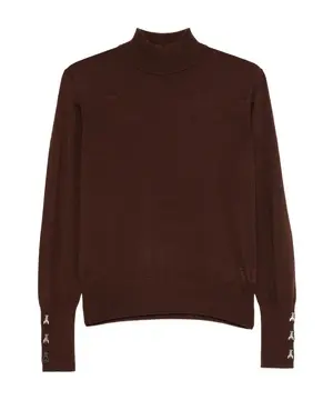 Patrizia Pepe Embellished Turtleneck Knit - Brown