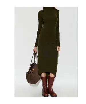 Victoria Beckham Ribbed Knit Midi Skirt - Green