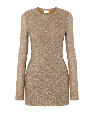 Saint Laurent Sequin Knit Mini Dress - Brown/silver