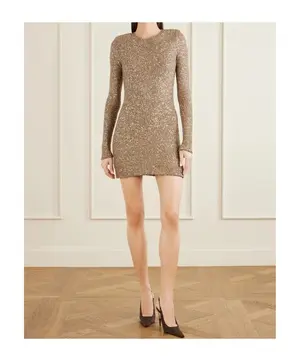Saint Laurent Sequin Knit Mini Dress - Brown/silver