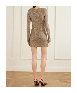 Saint Laurent Sequin Knit Mini Dress - Brown/silver