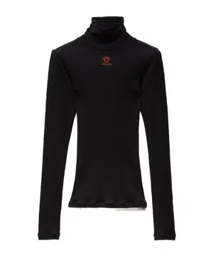Versace Embroidered-logo Wool Knit Turtleneck Sweater - Black