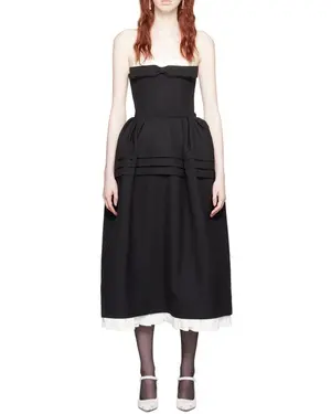 SHUSHU/TONG Two-tone Strapless Midi Dress