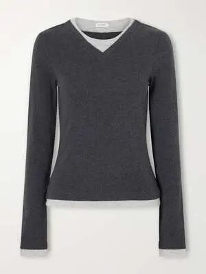 ST. AGNI Double-layered V-neck T-shirt - Anthracite