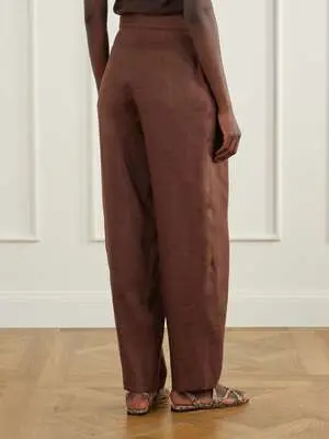 ANDRES OTALORA Pleated Linen Tapered Trousers