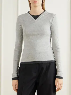 ST. AGNI Double-layered Organic Cotton Jersey V-neck T-shirt