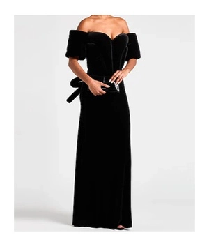 Burberry Off-the-shoulder Velvet Gown With Short Sleeves
