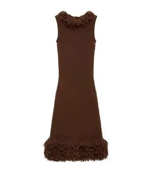 Loewe Wool-blend Mini Dress With Fur-stitch Trim - Brown