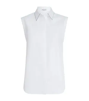 Brunello Cucinelli Stretch-cotton Poplin Sleeveless Shirt