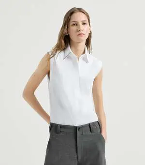 Brunello Cucinelli Stretch-cotton Poplin Sleeveless Shirt