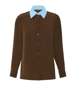 Max Mara Silk Contrast Collar Shirt - Brown