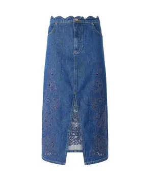 Farm Rio Denim Midi Skirt - Blue