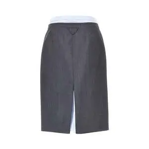 Prada Light Mohair And Chambray Layered Midi Skirt