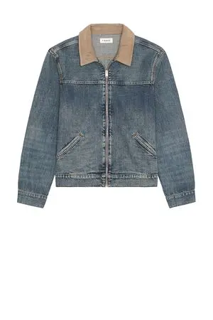 FRAME Denim Zip Trucker Jacket With Corduroy Collar Trim
