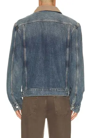 FRAME Denim Zip Trucker Jacket With Corduroy Collar Trim