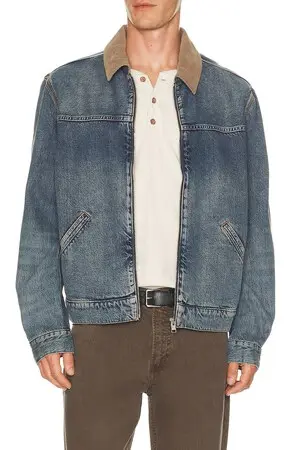 FRAME Zip Trucker Jacket With Corduroy Collar Trim