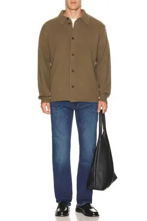 FRAME Boiled Wool Shirt Sweater - Brown Olive