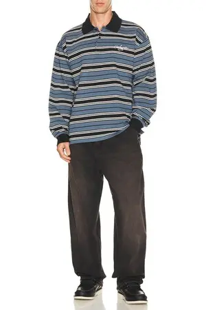 Carhartt Work In Progress Long Sleeve Devitt Rugby Shirt In Devitt Stripe &amp; Scarab