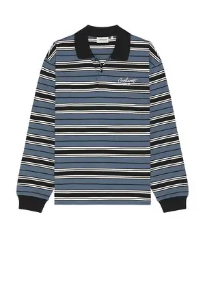 Carhartt Work In Progress Long Sleeve Devitt Rugby Shirt In Devitt Stripe & Scarab In Grey - Devitt Stripe & Icesheet