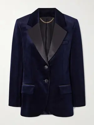Victoria Beckham Satin-trimmed Velvet Blazer - Blue