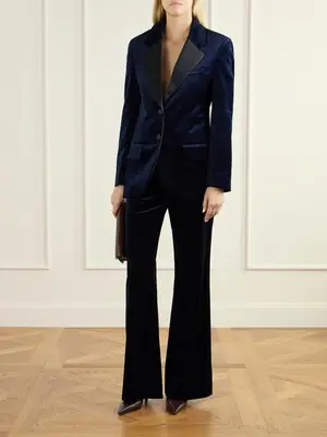 Victoria Beckham Satin-trimmed Velvet Blazer - Blue