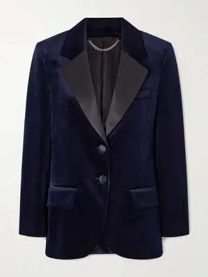 Victoria Beckham Satin-trimmed Cotton-blend Velvet Blazer