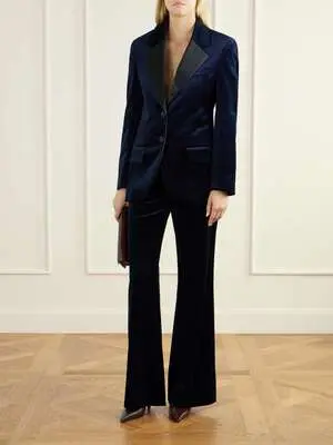 Victoria Beckham Satin-trimmed Cotton-blend Velvet Blazer