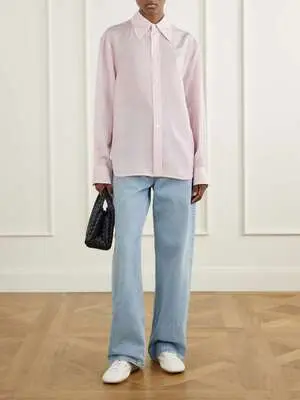 Bottega Veneta Logo-embroidered Pinstriped Crepon Shirt