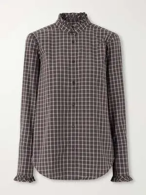 NILI LOTAN Elio Ruffled Checked Cotton Shirt