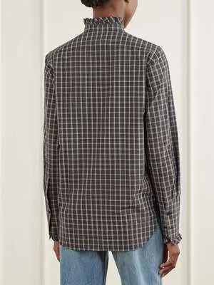 NILI LOTAN Elio Ruffled Checked Cotton Shirt
