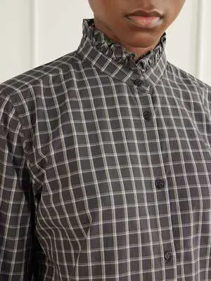NILI LOTAN Elio Ruffled Checked Cotton Shirt