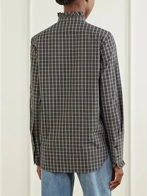 NILI LOTAN Elio Ruffled Checked Cotton Shirt - Gray