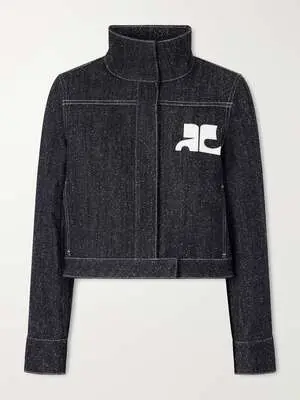 COURREGES Logo-embellished Denim-tweed Jacket - Blue