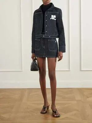 COURREGES Logo-embellished Denim-tweed Jacket