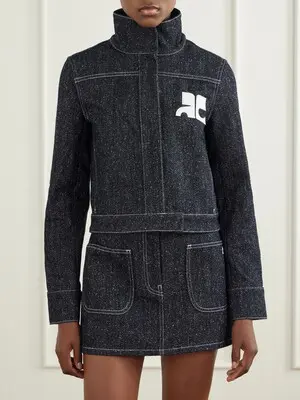 COURREGES Logo-embellished Denim-tweed Jacket - Blue