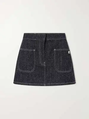 COURREGES Logo-embellished Denim-tweed Mini Skirt