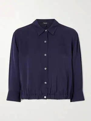 Theory Gathered Crop Silk-crepe Shirt