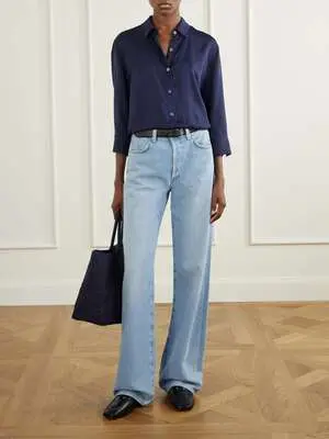 Theory Gathered Crop Silk-crepe Shirt