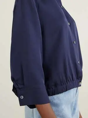 Theory Gathered Crop Silk-crepe Shirt