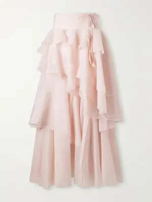 Aje Villa Ruffled Organza Midi Skirt