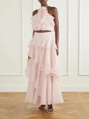 Aje Villa Ruffled Organza Midi Skirt