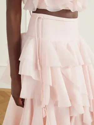 Aje Villa Ruffled Organza Midi Skirt