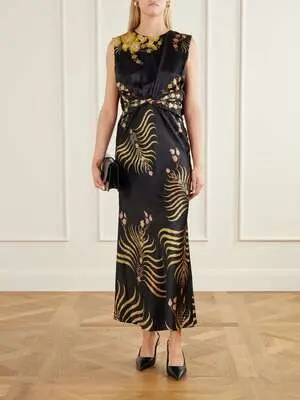 Saloni Gwen Floral-printed Silk-blend Midi Dress