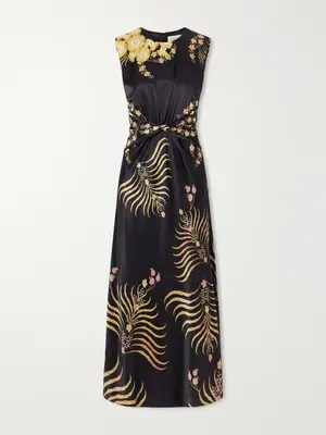 Saloni Gwen Floral-printed Silk-blend Midi Dress - Black